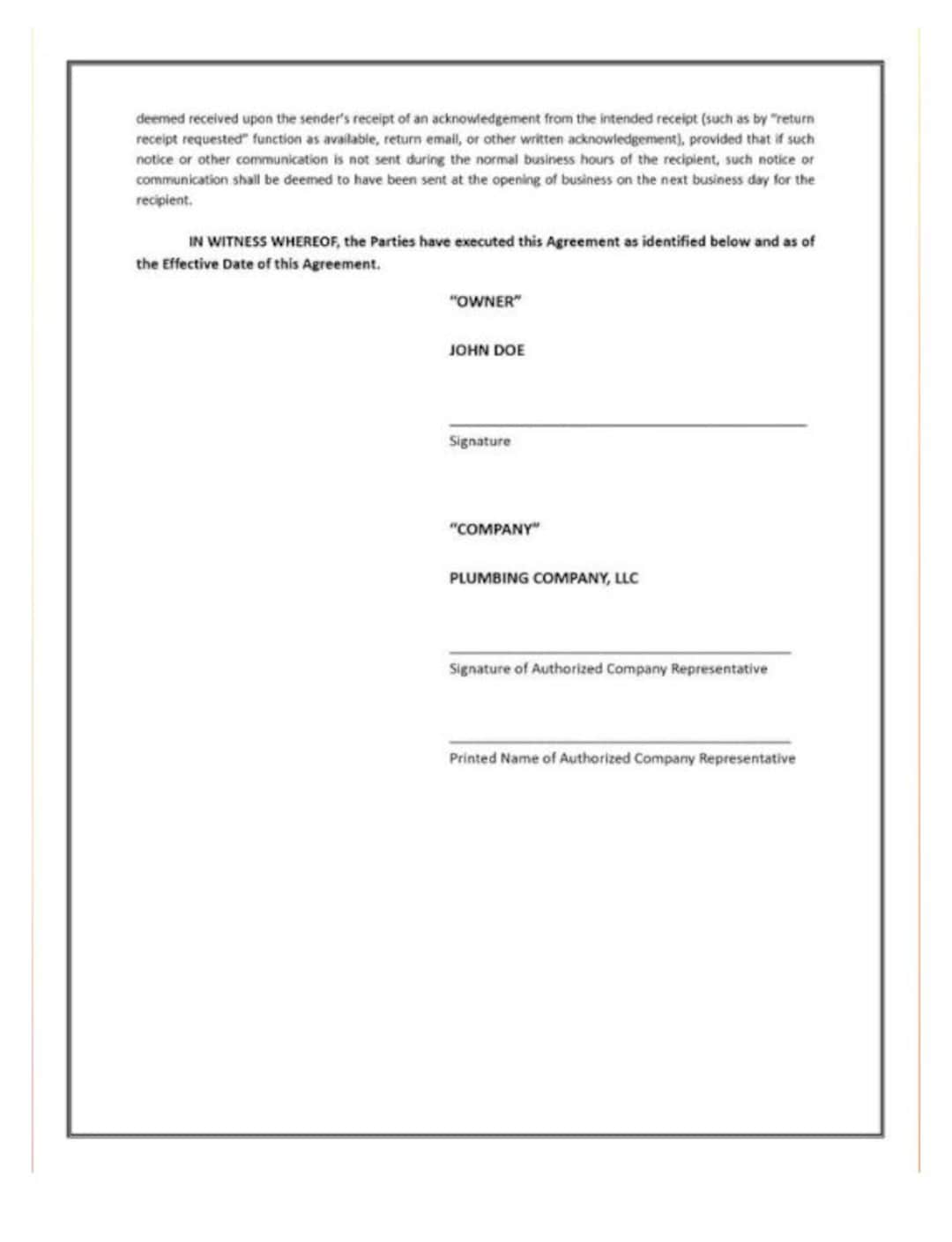 Plumbing Service Contract Etsy