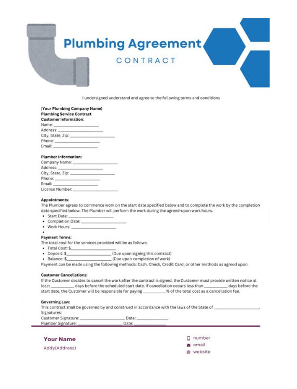 Plumbing Contract - Etsy