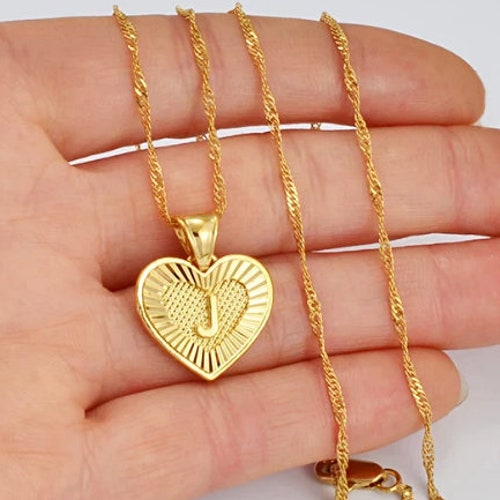 Gold Heart Initial Letter Pendant Necklace - Etsy