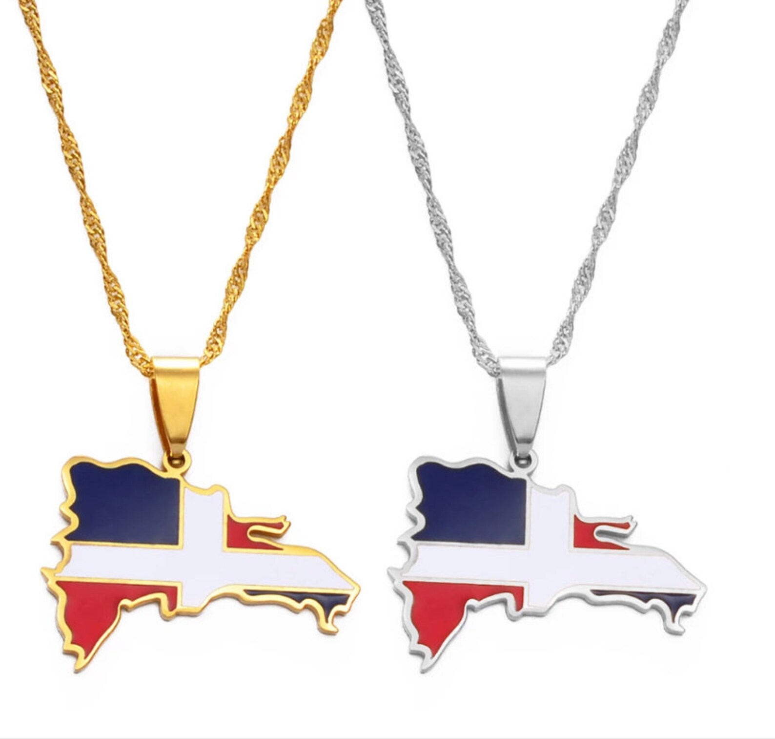 18K Gold-plated Dominican Republic Flag Map Necklace / Charmed - Etsy