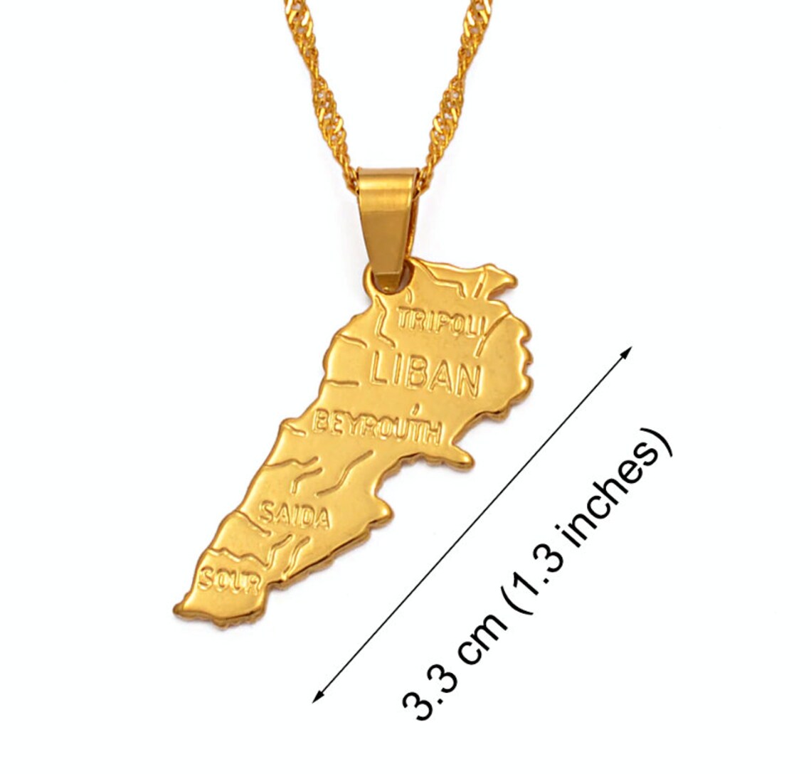 18K gold-plated Lebanon map with cities necklace / charmed | Etsy