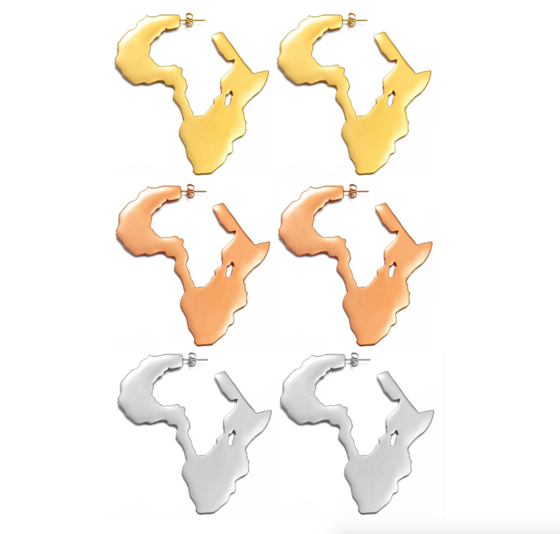 18K Gold-plated Africa Map Earrings / African Map Big Earrings | Etsy