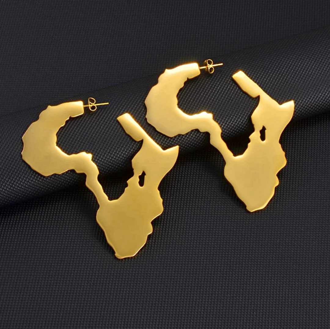 18K Gold-plated Africa Map Earrings / African Map Big Earrings - Etsy