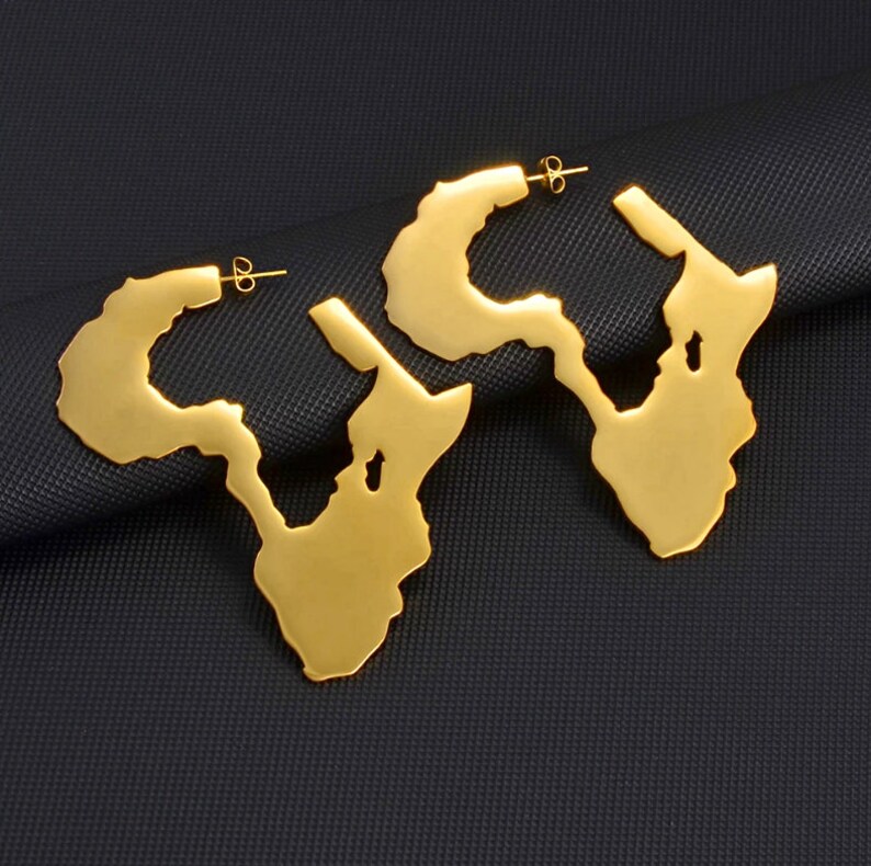 18K Gold-plated Africa Map Earrings / African Map Big Earrings | Etsy