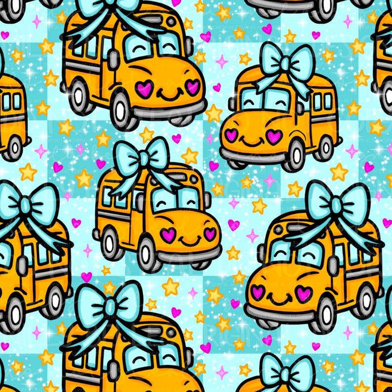 Cute School Bus Blue Bow Seamless *this is a Digital Download* - Etsy