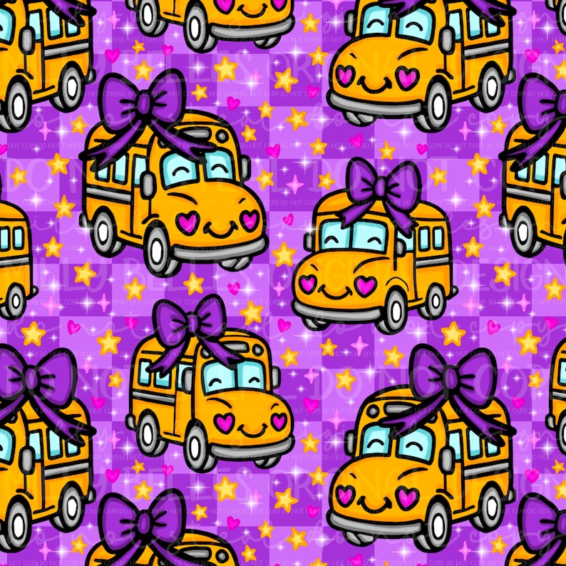 Cute School Bus Purple Bow Seamless *this is a Digital Download* - Etsy