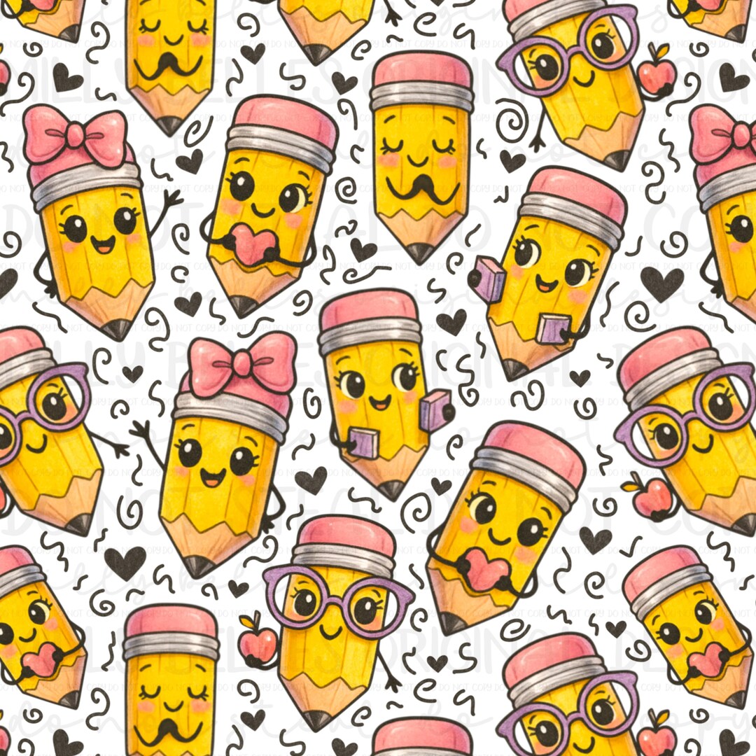Cute Pencil First Day of School Doodles Seamless *this is a Digital ...