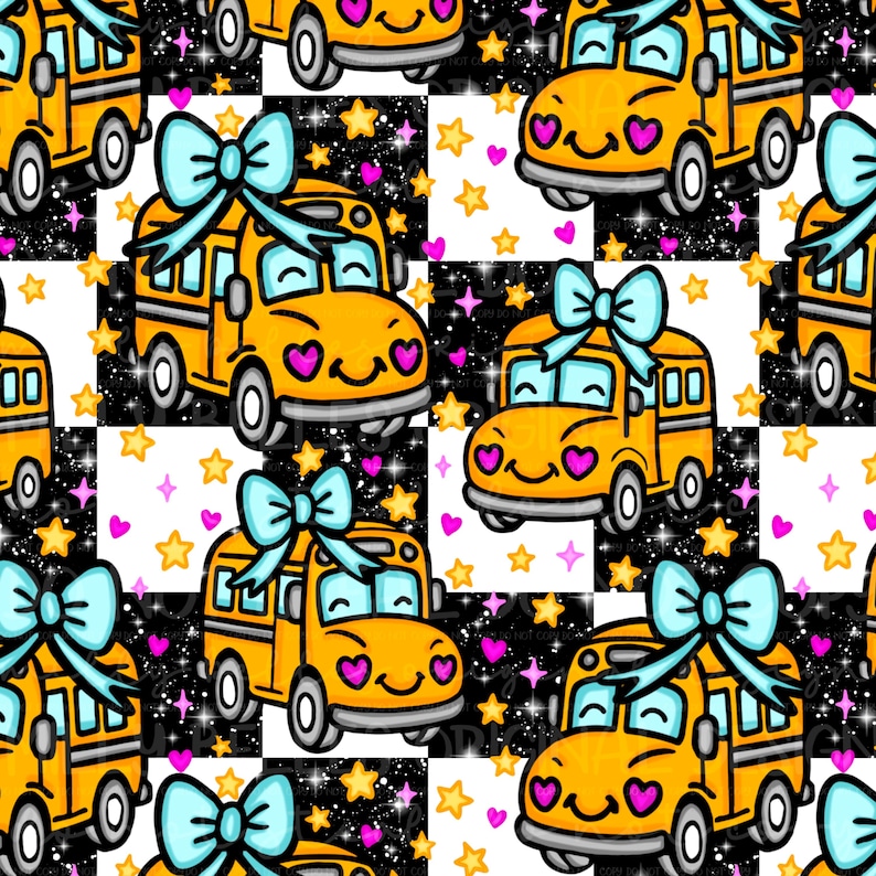 Cute School Bus Blue Bow Seamless *this is a Digital Download* - Etsy