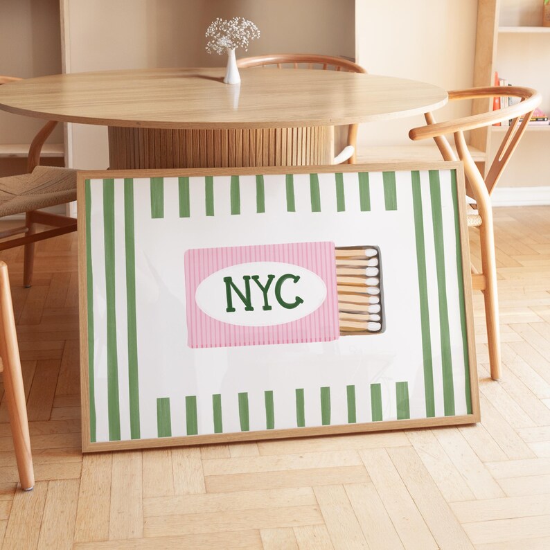 NYC Matchbook Print: Coastal Preppy New York City Wall Art (digital ...