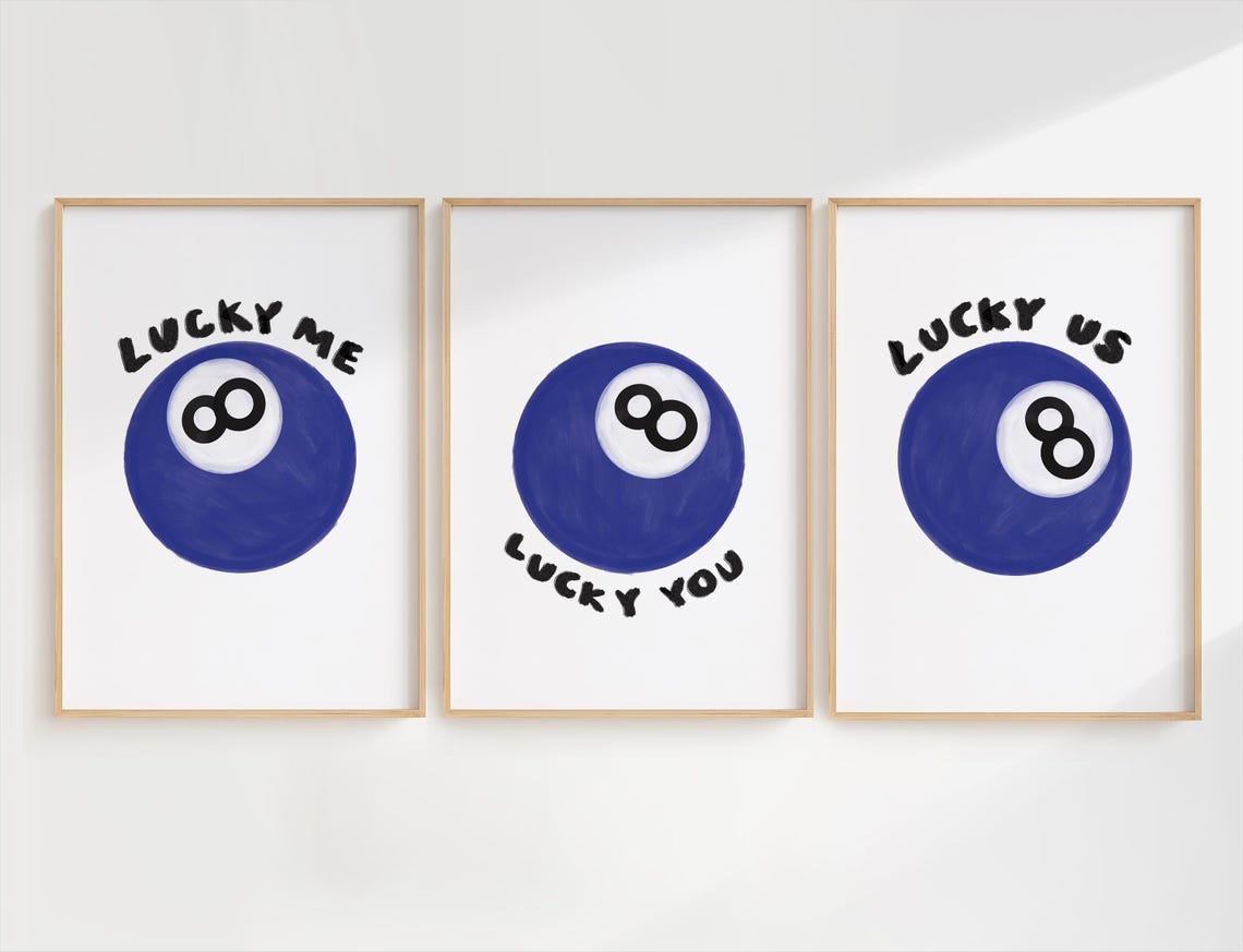 Lucky Me Lucky You Lucky Us – 8 Ball Wall Art Trio, Quirky Digital ...