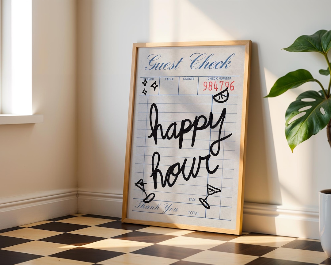 Happy Hour Guest Check Digital Print – Vintage-inspired Bar Art ...