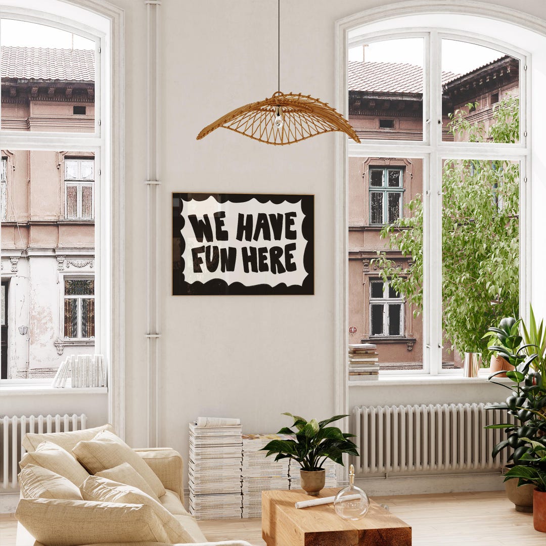 We Have Fun Here Print: Playful Black and White Hand-drawn Typography ...