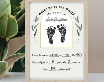 Baby Footprint Handprint Birth Sign, Labor and Delivery Hospital Birth ...