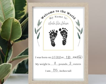 Baby Footprint Handprint Birth Sign, Labor and Delivery Hospital Birth ...
