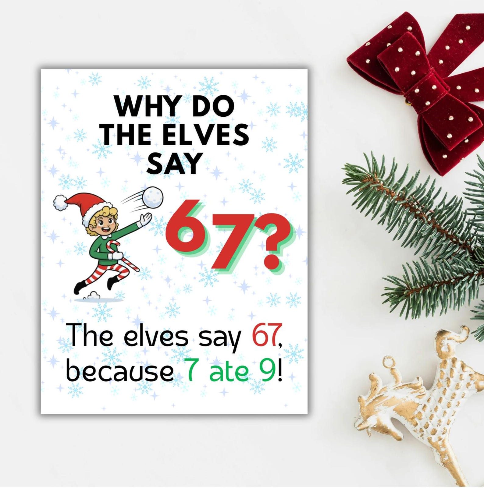 67 Elf Printable Prop, Elf Joke Elf Letter 67, Trending Meme Christmas ...
