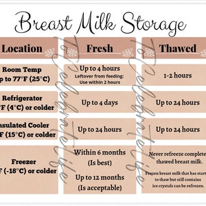 Breast Milk Storage Printable Digital Download CDC Guidelines Reference ...