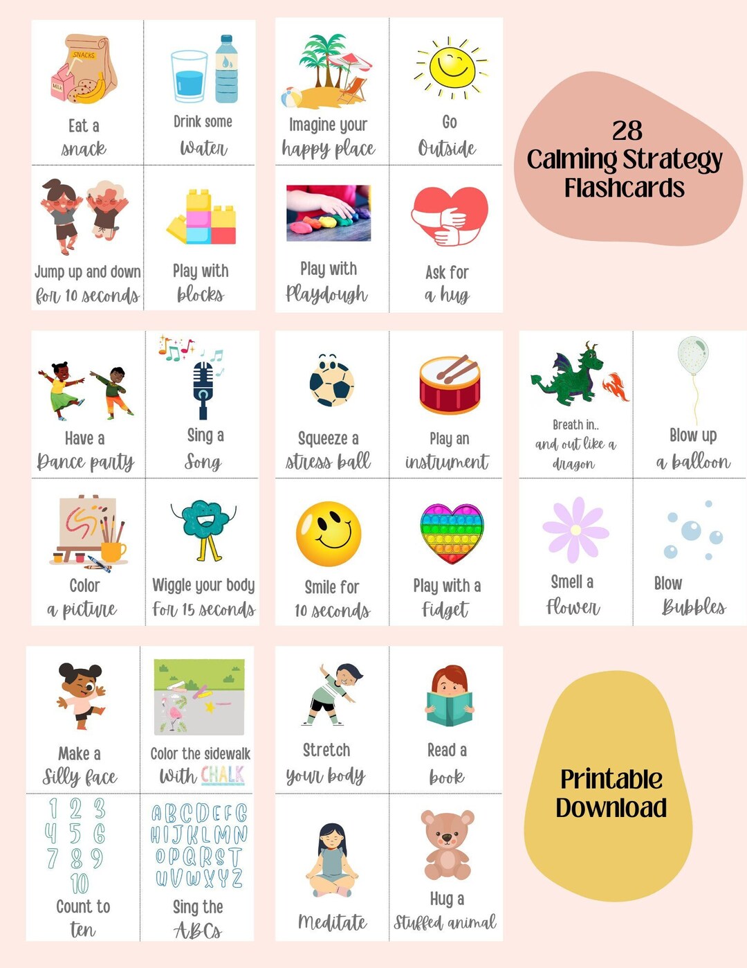 Calming Corner Flash Cards, Calming Strategies Coping Techniques Wall ...