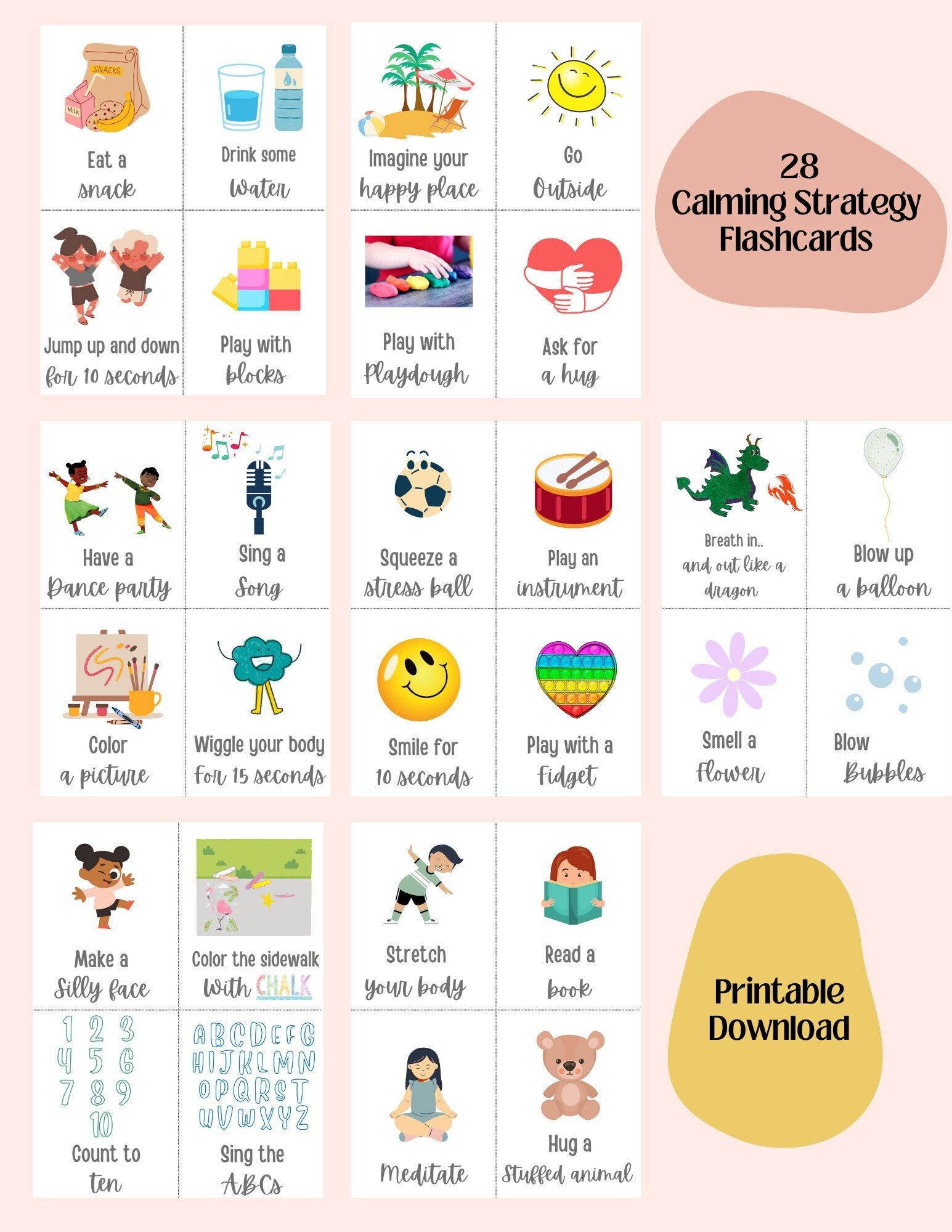 Calming Corner Flash Cards, Calming Strategies Flashcards, Calming ...
