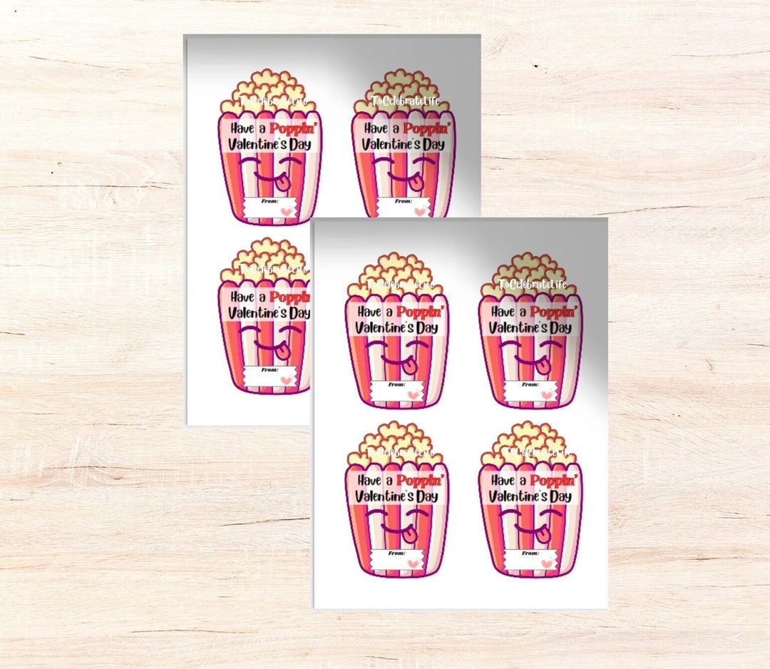 Printable Popcorn Valentines, Kids Valentine's Day Card, Boy Girl ...