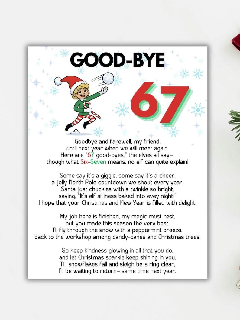67 Elf Goodbye Letter, Elf Departure Letter, 67 Christmas Elf Farewell ...