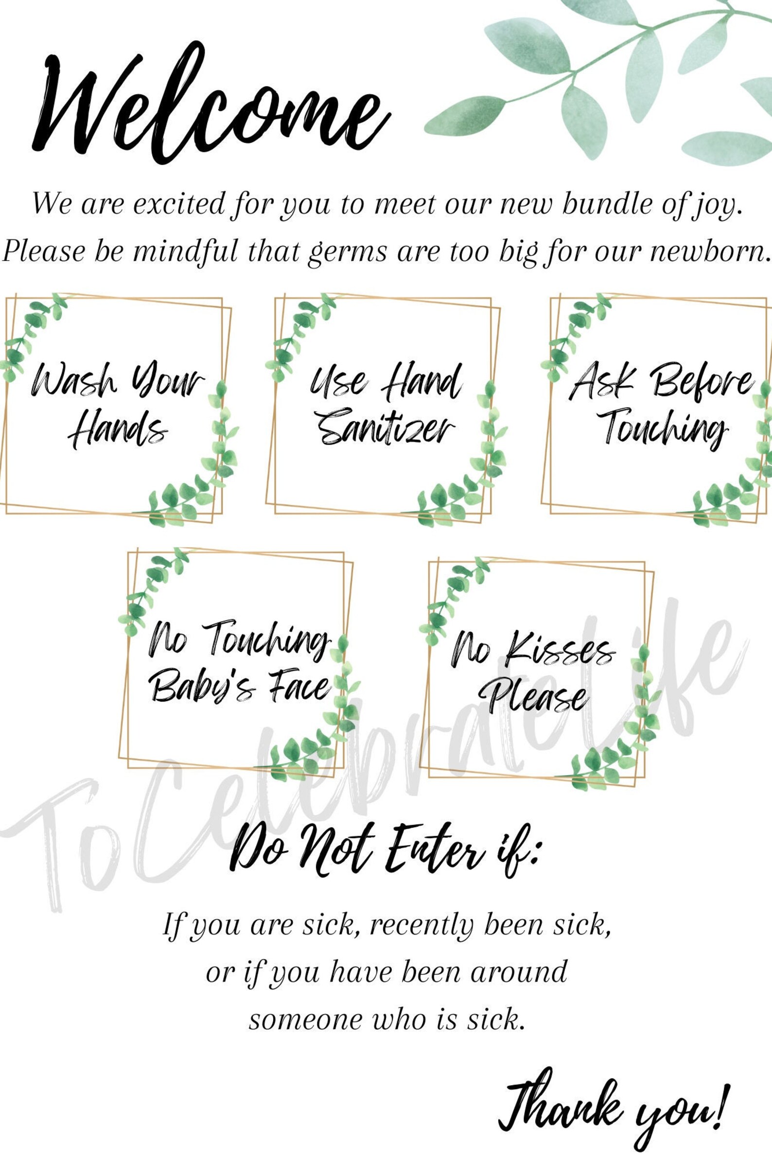 Welcome New Baby Rules Sign Visitors Hospital Door Sign for - Etsy