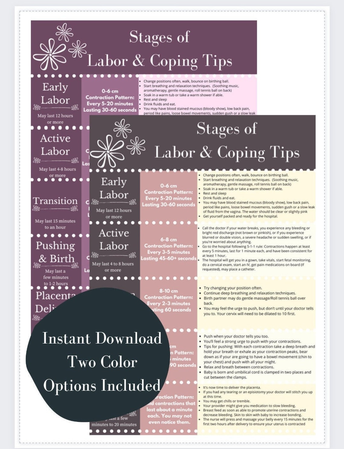 Phases of Labor & Coping Tips Handout Reference Printable - Etsy