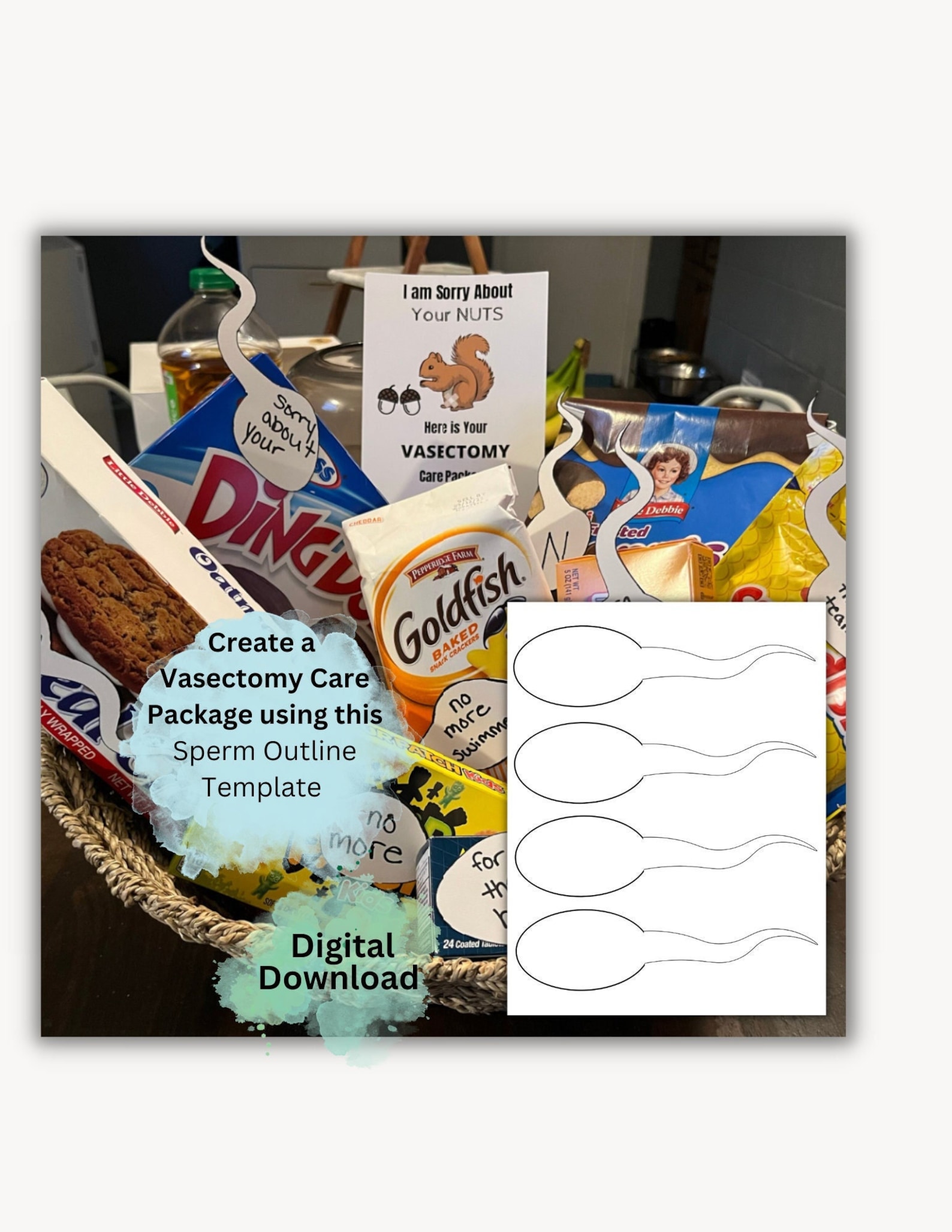 Sperm Cut Out Template Vasectomy Card for Care Package Printable Sign ...