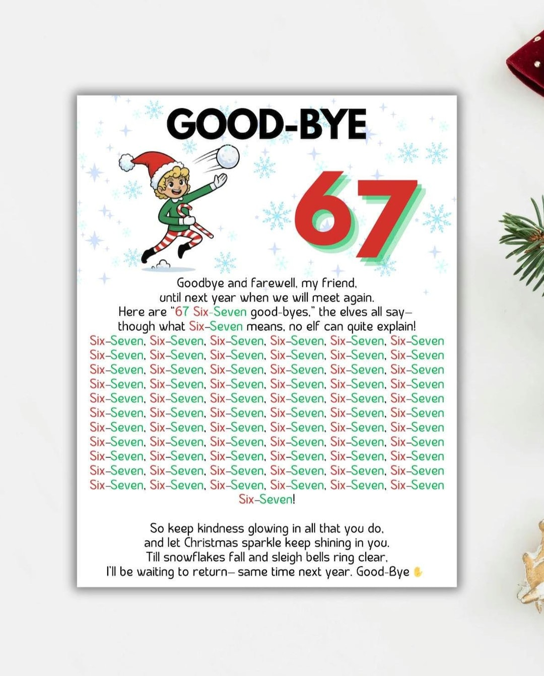 Elf Goodbye Farewell 67 Letter, Elf Departure Letter, Christmas Elf ...