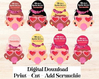 Valentine's Day, Valentine Tag, Scrunchie Valentine, Class Valentine ...