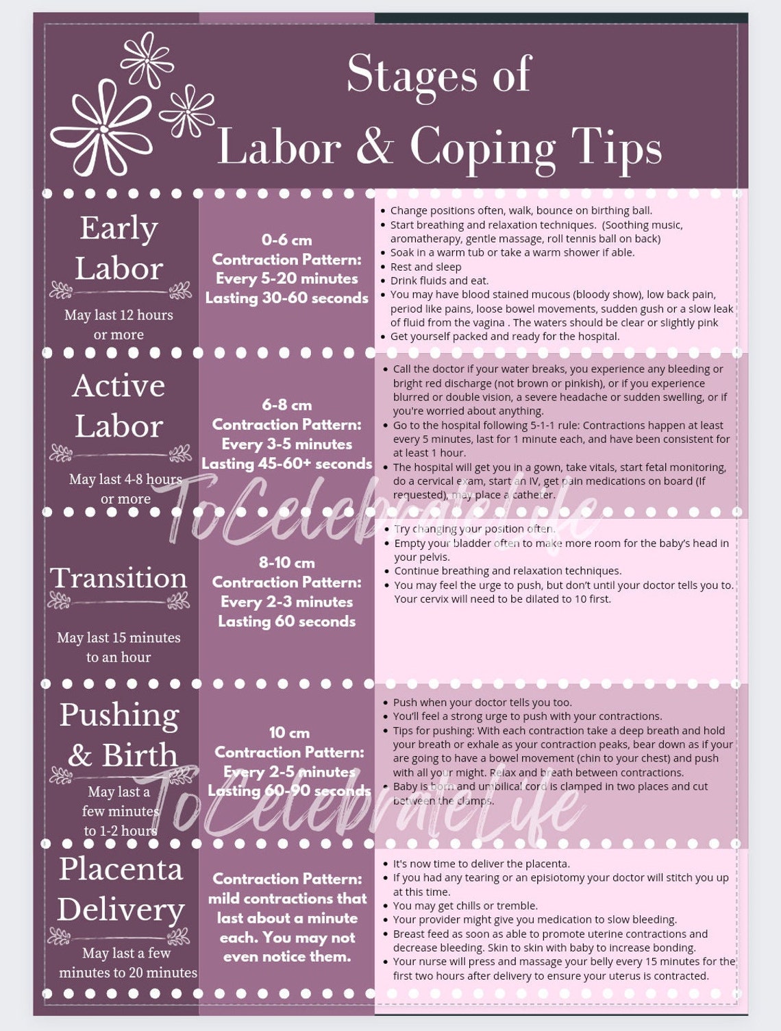 Phases of Labor & Coping Tips Handout Reference Printable | Etsy