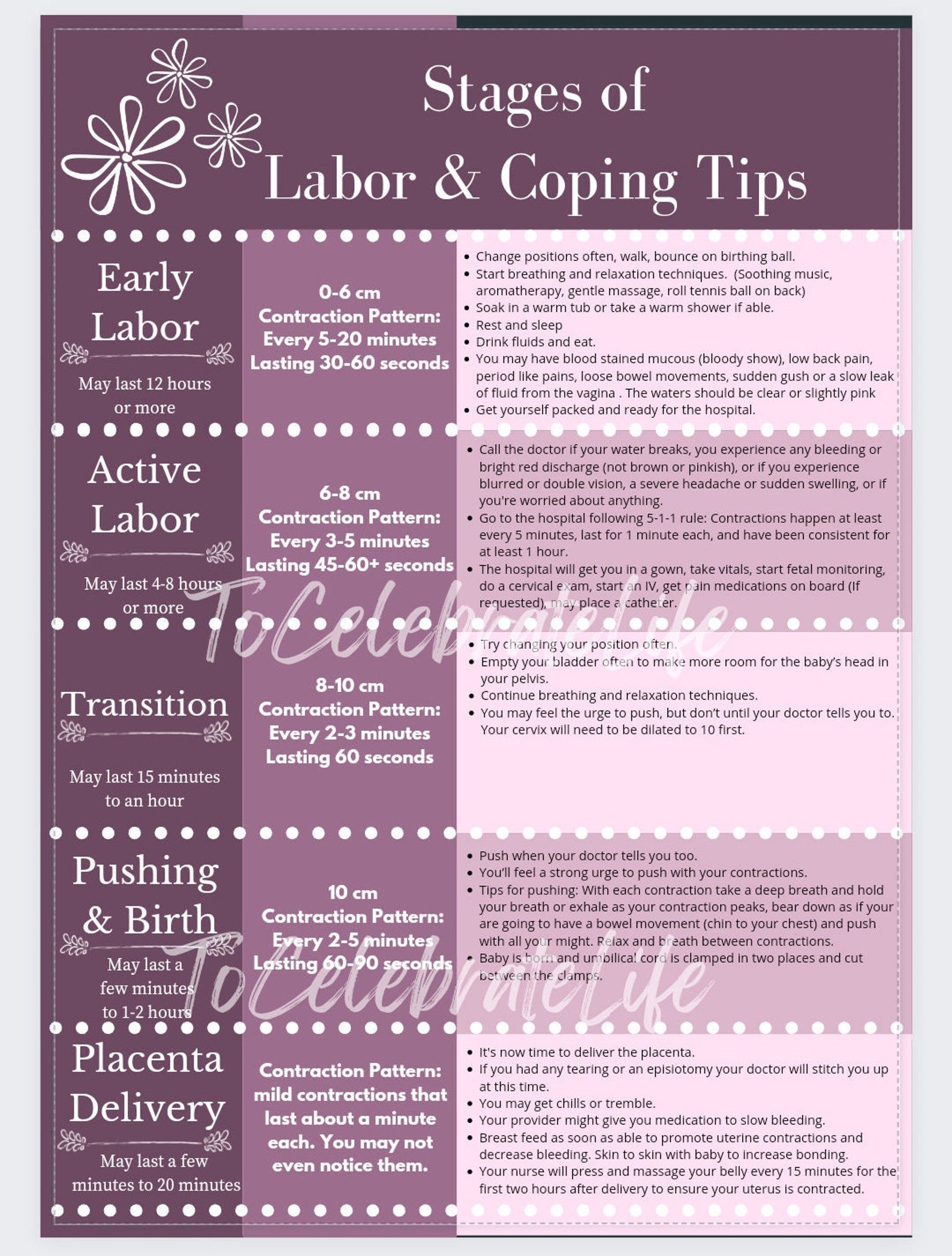 Phases of Labor & Coping Tips Handout Reference Printable | Etsy