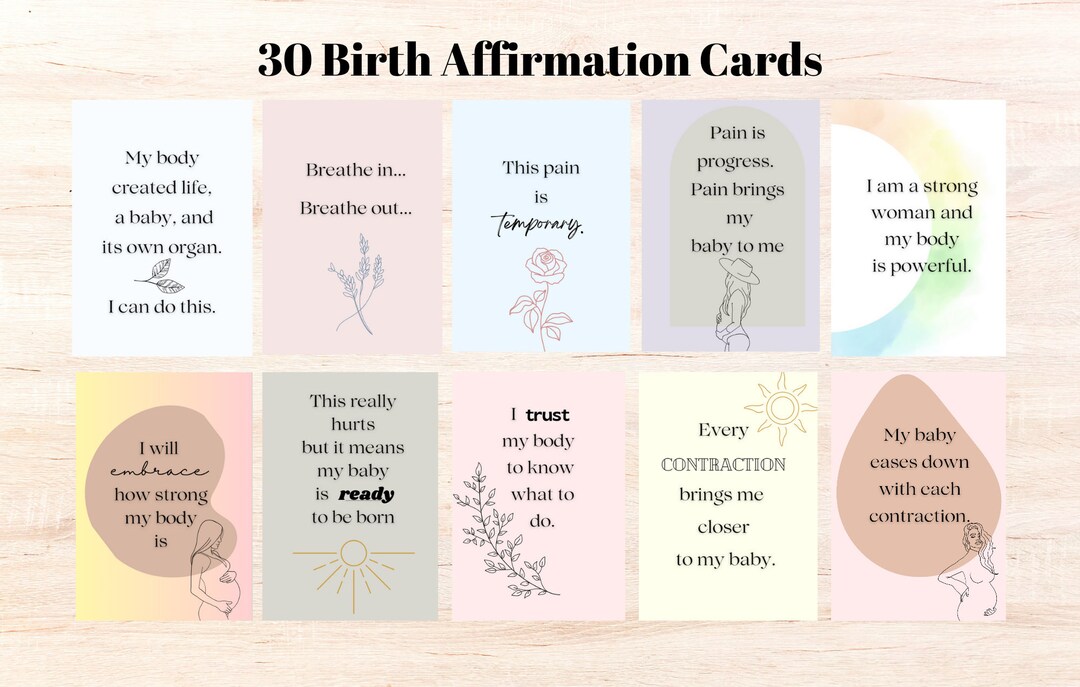 Birth Affirmation Cards, Hypnobirthing Cards, Positive Birth Quotes ...
