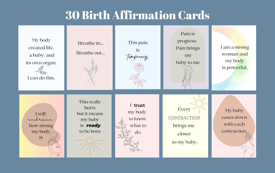 Birth Affirmation Cards Watercolor, Hypnobirthing Cards, Positive Birth ...
