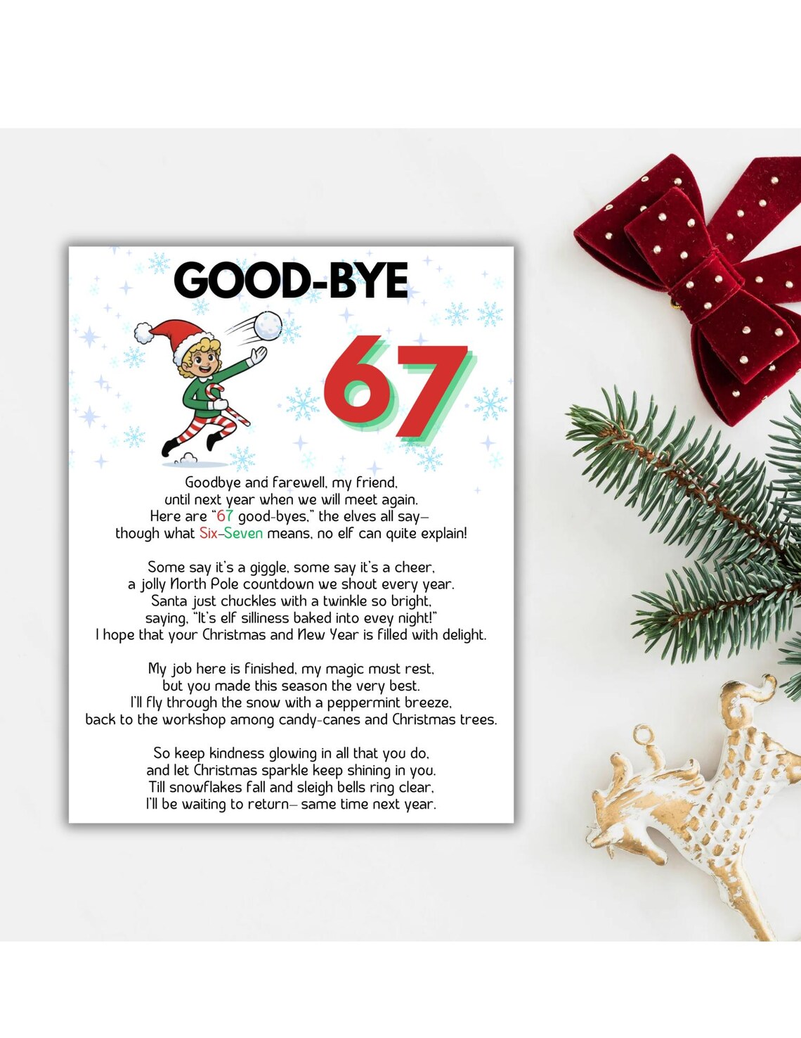 67 Elf Goodbye Letter, Elf Departure Letter, 67 Christmas Elf Farewell ...