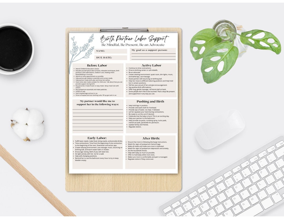 Labor and Delivery Support Birth Partner Checklist, Birth Support ...