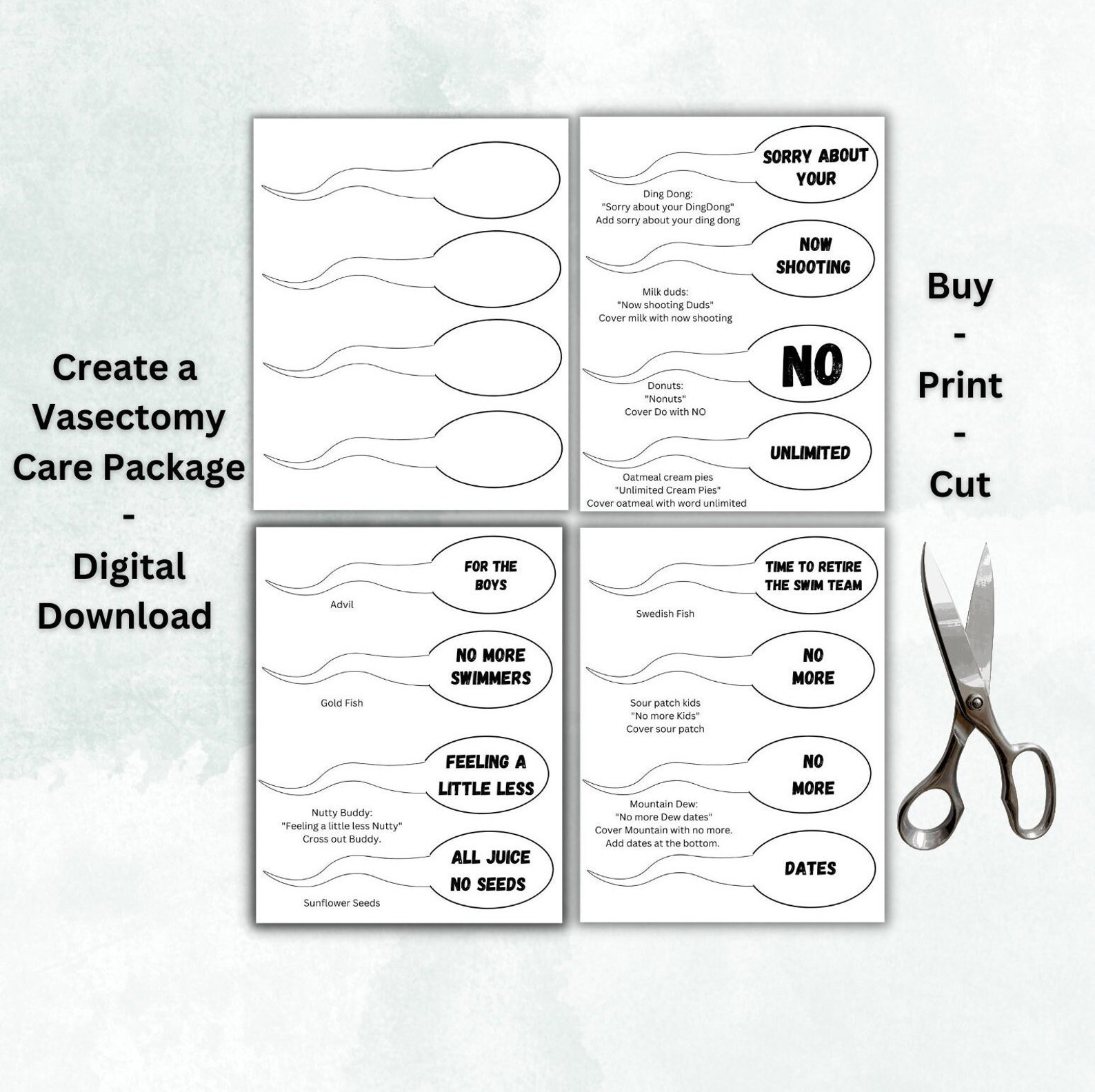 Vasectomy Care Package Template, Vasectomy Gift Basket, Vasectomy Sperm ...