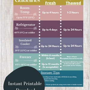 Breast Milk Storage Printable Digital Download CDC Guidelines Reference ...