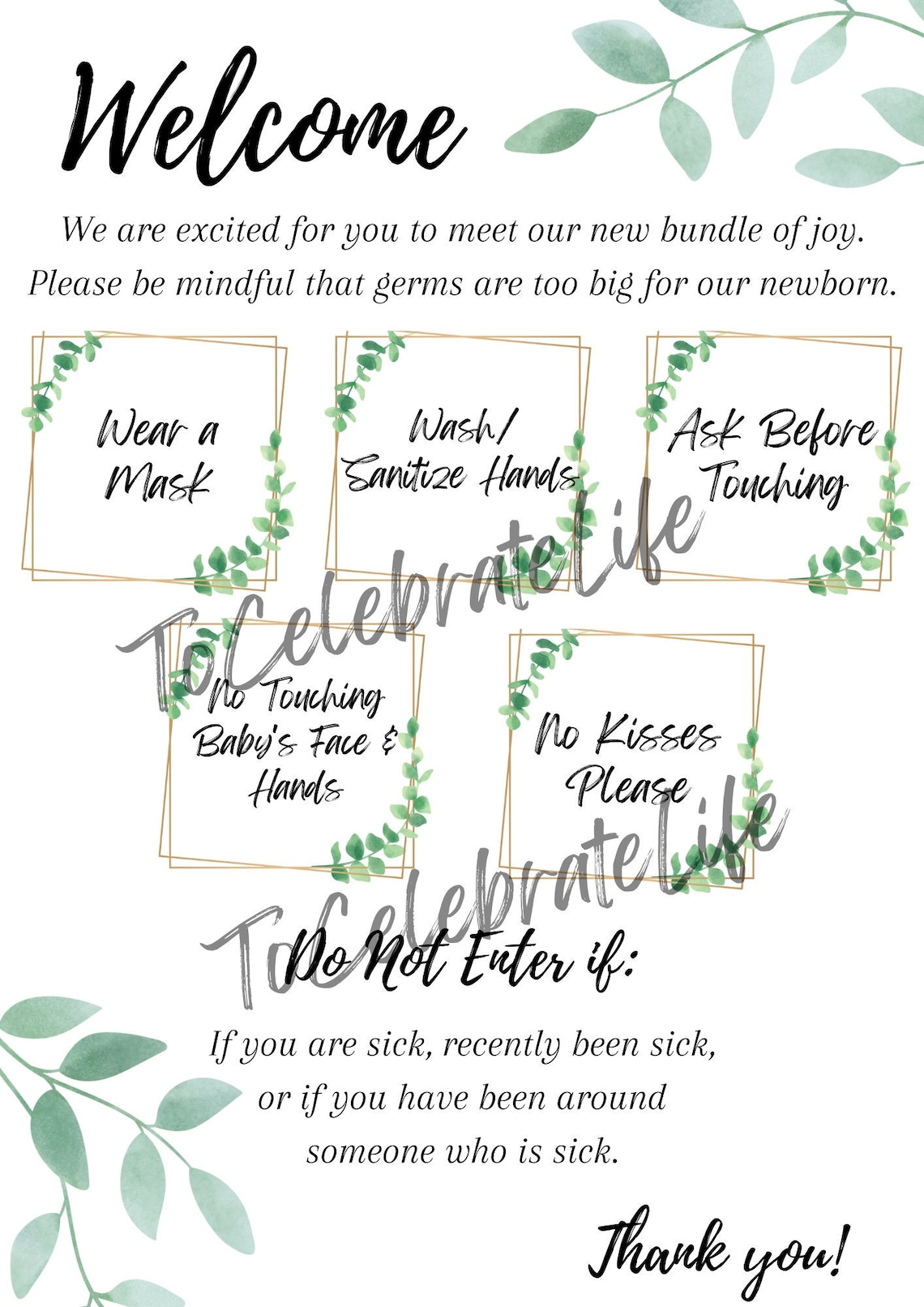 Welcome New Baby Rules Sign Visitors Hospital Door Sign for - Etsy