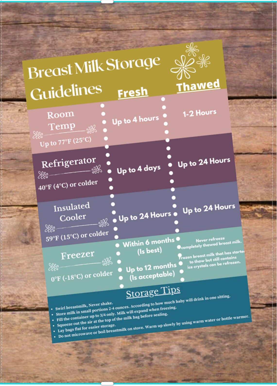 Breast Milk Storage Printable Digital Download CDC Guidelines | Etsy