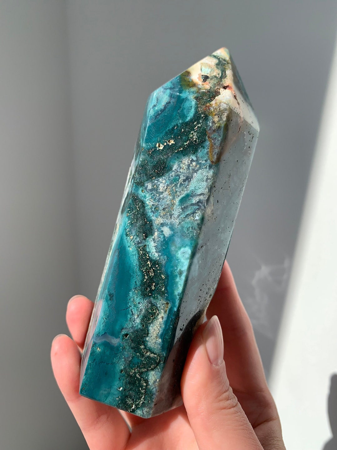 RARE TEAL BLUE Ocean Jasper Tower | Vibrant Teal Color | Blue Ocean ...
