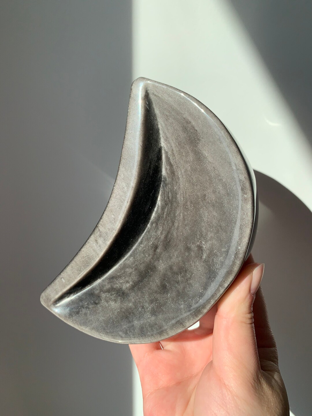 Silver Sheen Obsidian Crescent Moon Bowl Obsidian Moon Bowl Black ...