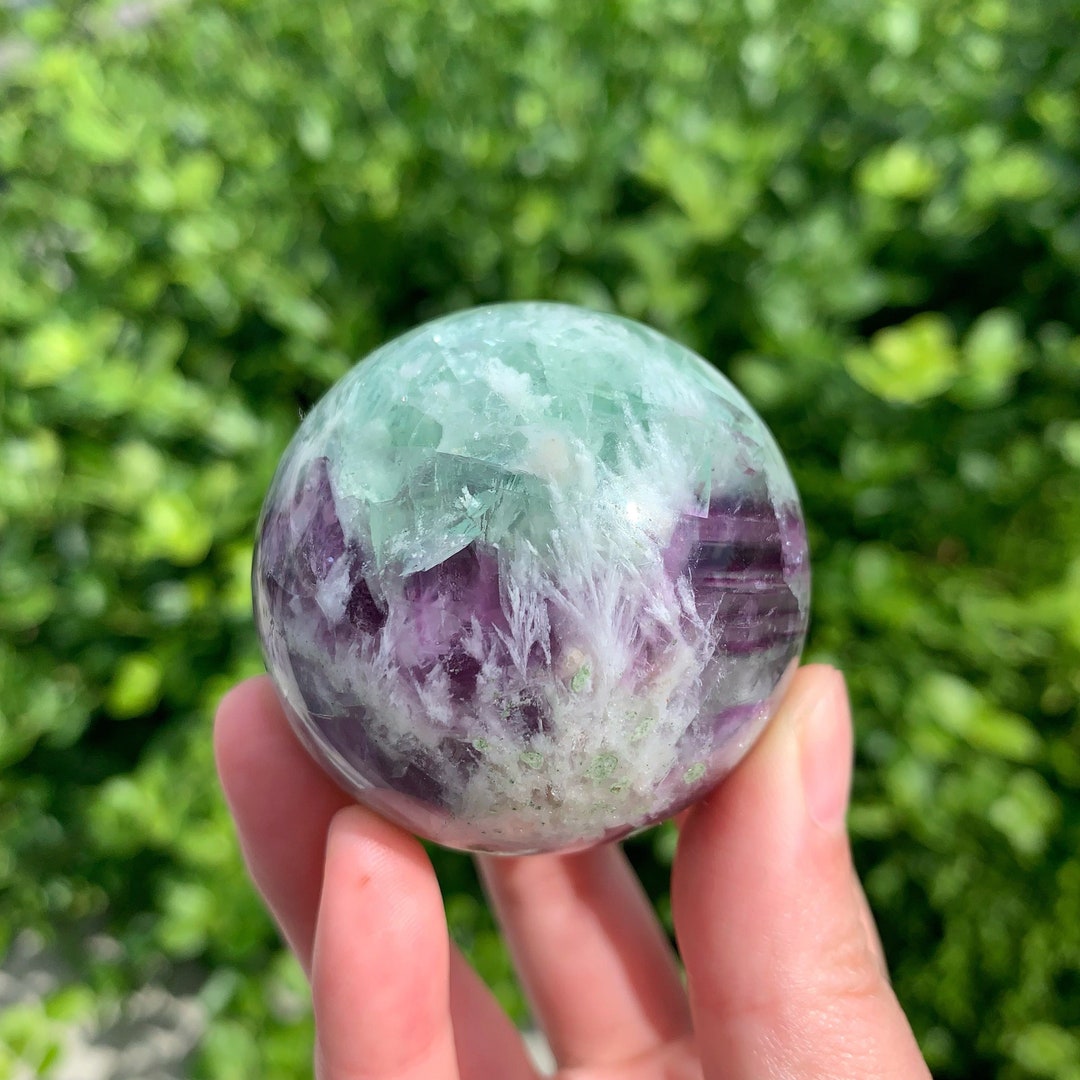 UNIQUE Half & Half Snowflake Fluorite Sphere With Scolecite - Etsy