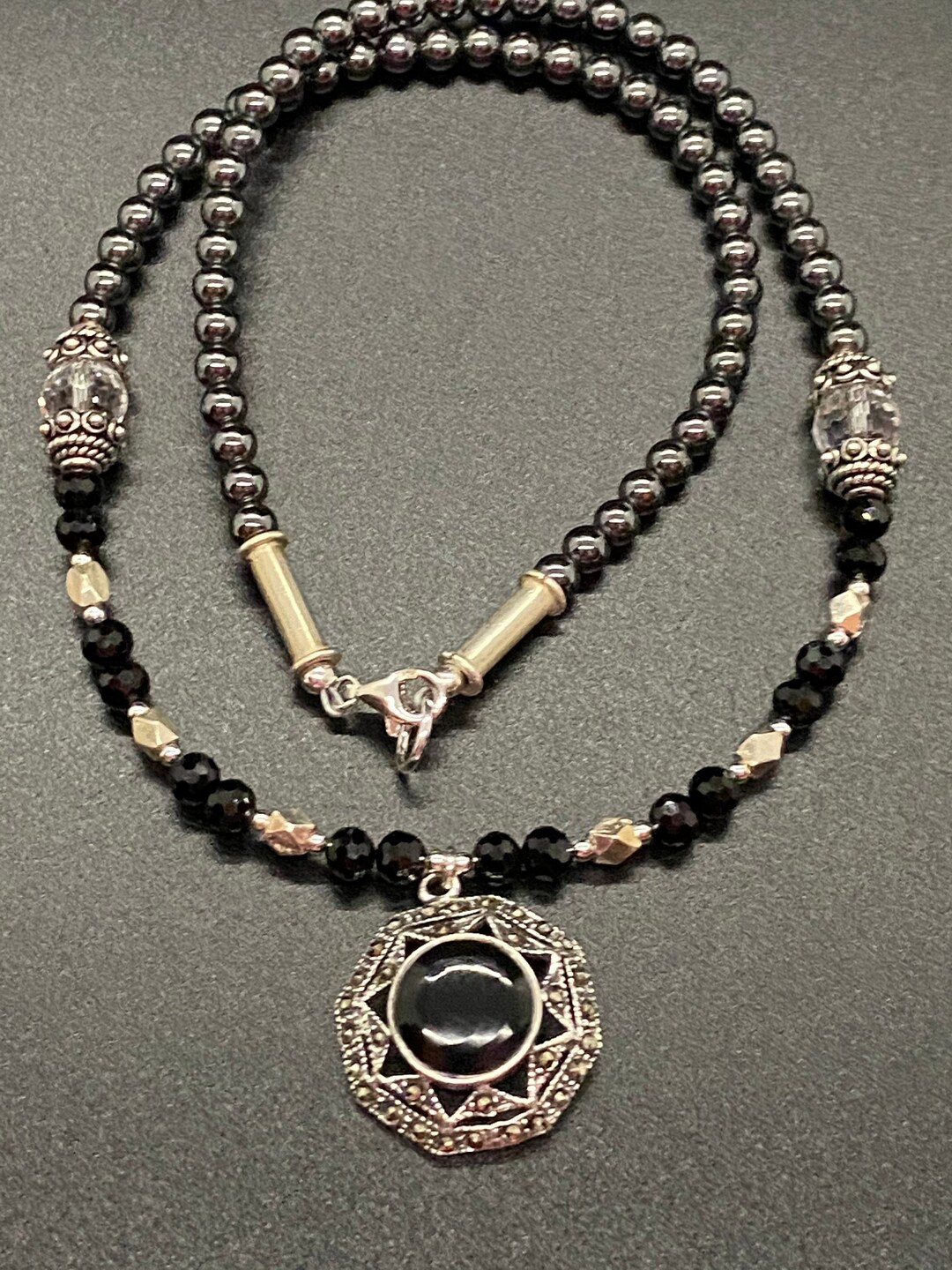 Marquesita ónix cristal hematina y plata de ley se - Etsy España