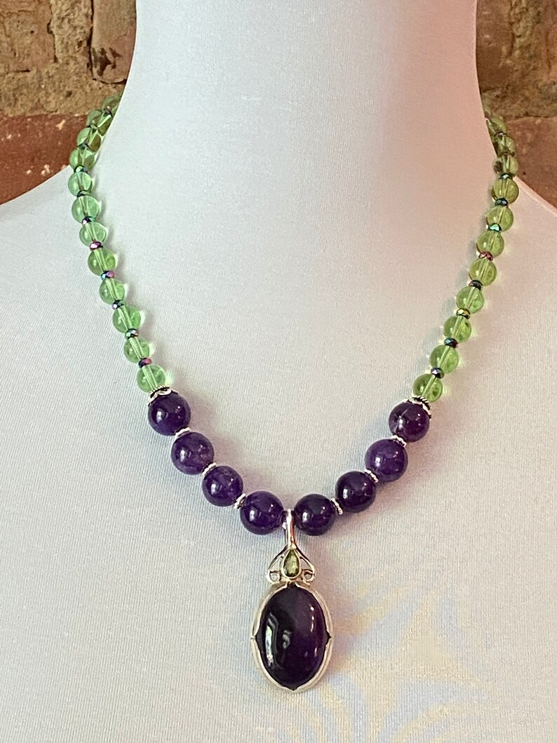 Amethyst and Peridot is Encased in Sterling Silver in a Pretty Pendant ...