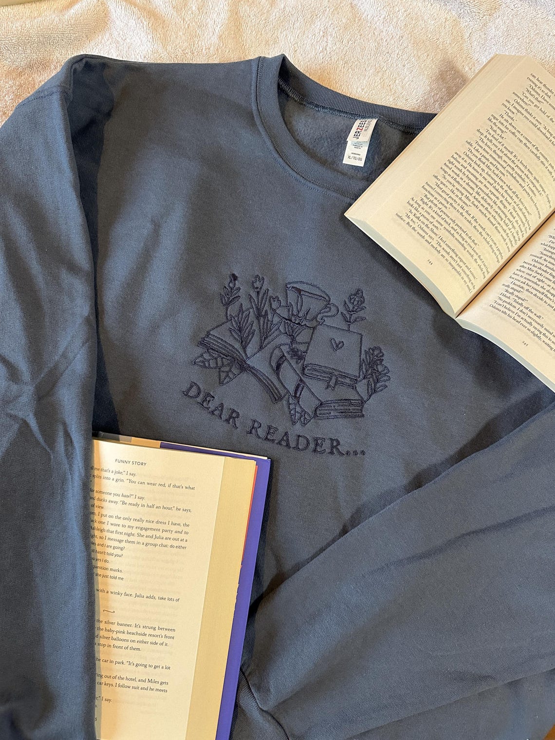 Dear Reader Midnight Embroidered Crewneck | Bookish Sweatshirt Merch ...