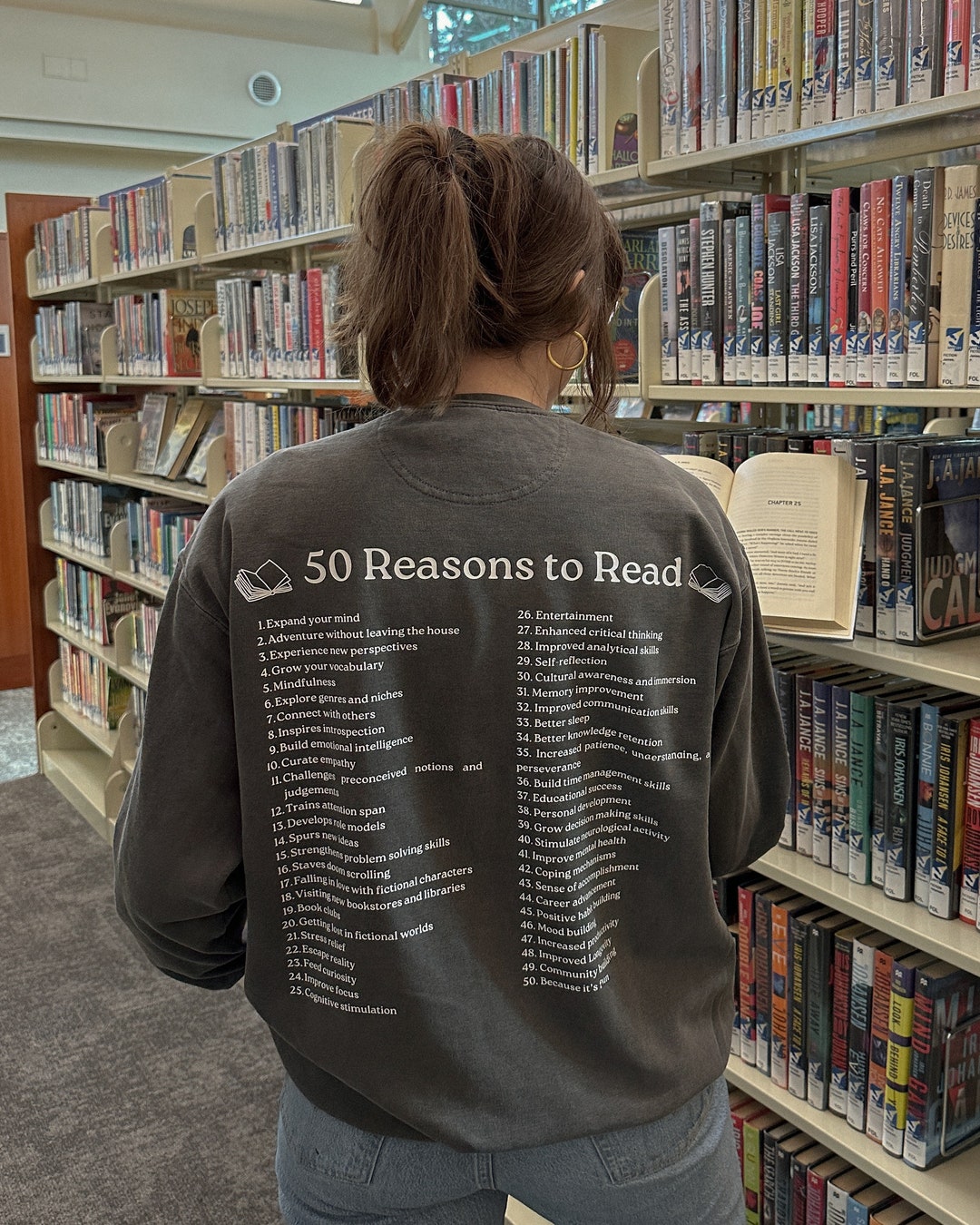 50 Reasons to Read Books Crewneck | Bookish Sweatshirt Merch | Reader ...