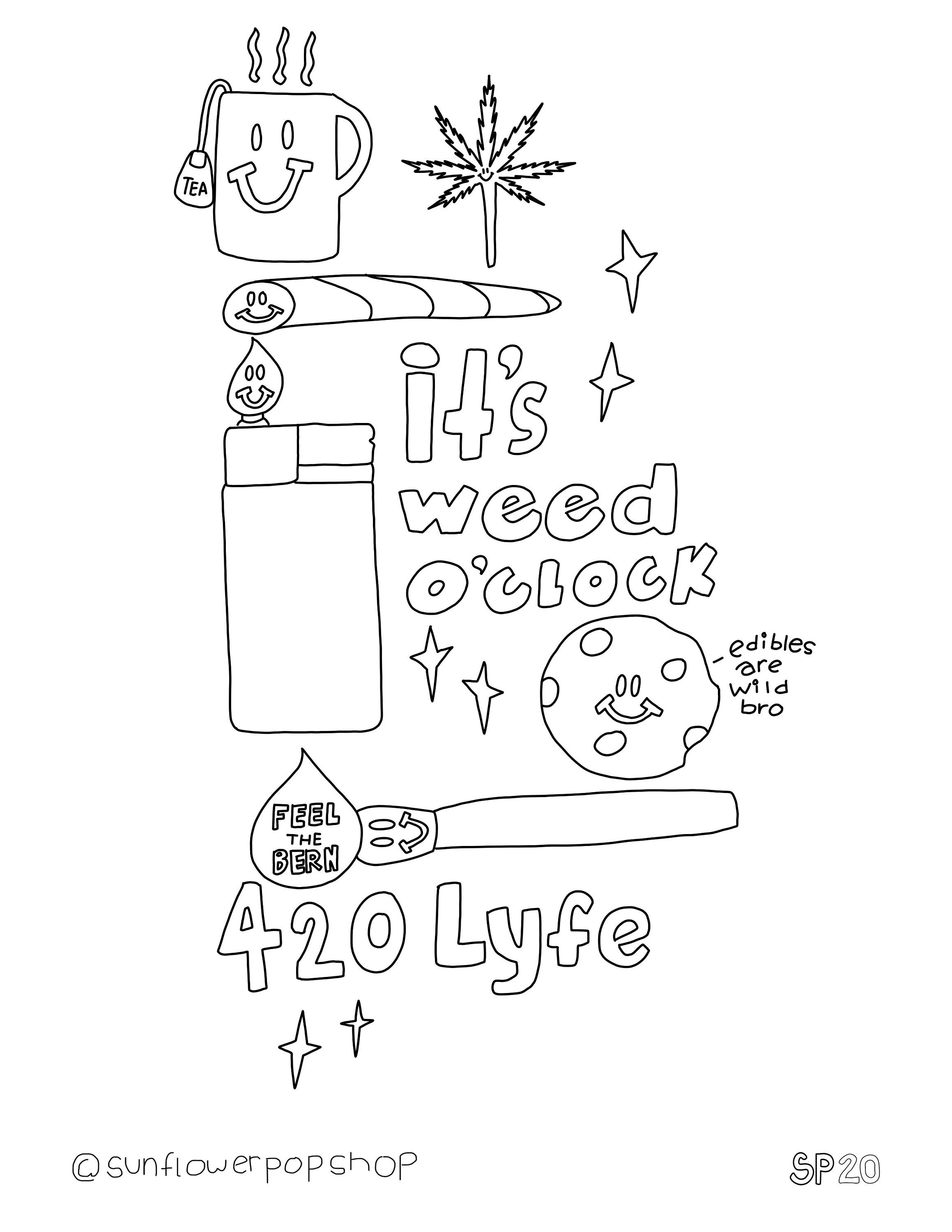 Weed O'clock Coloring Page - Etsy