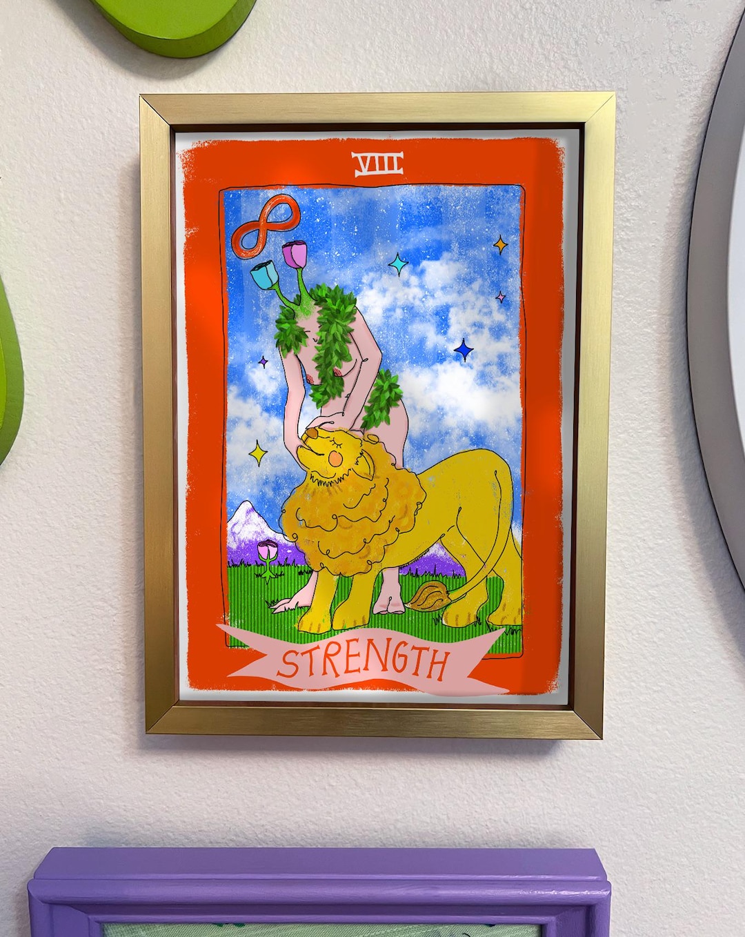 Strength Tarot Card Art Print – 5x7” Hand-drawn Digital Illustration on ...