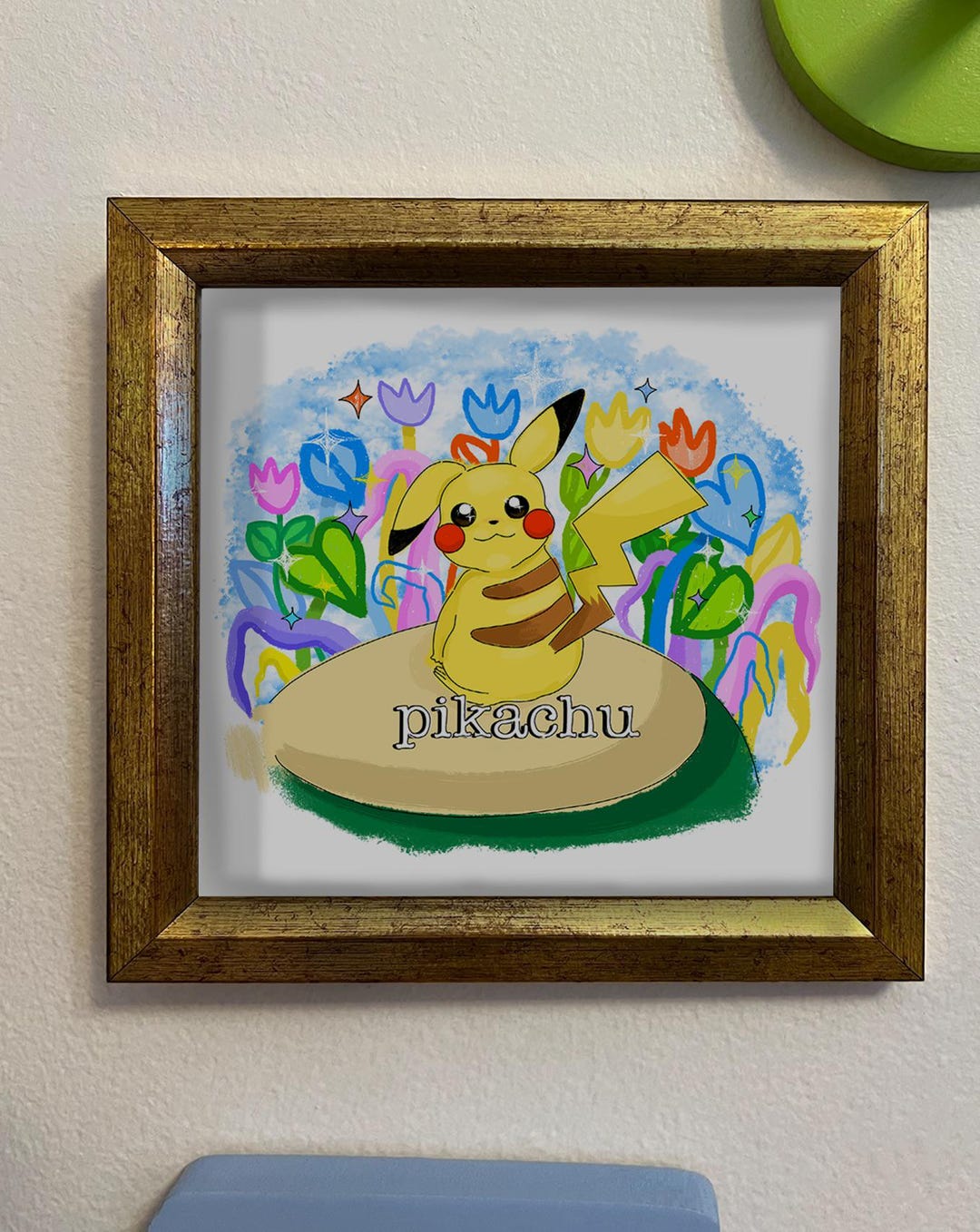 Pikachu Art Print With Flowers – 5x5” Hand-drawn Pokémon Illustration ...