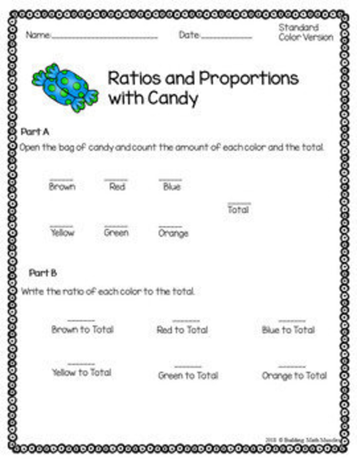 Candy Math Activity With Ratios, Proportions, Percent and Probability ...